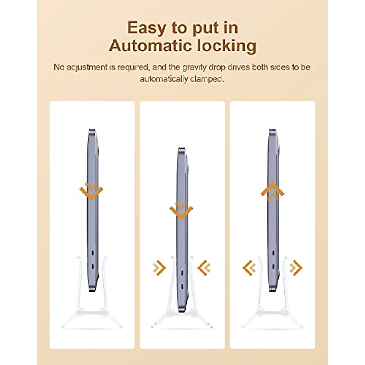 Hagibis Vertical Laptop Stand Desktop for Desk Gravity Locking Holder Dock Save Space Improves Airflow for MacBook Pro, Mac Mini, Surface, HP, Dell, Chrome Book (White ABS)