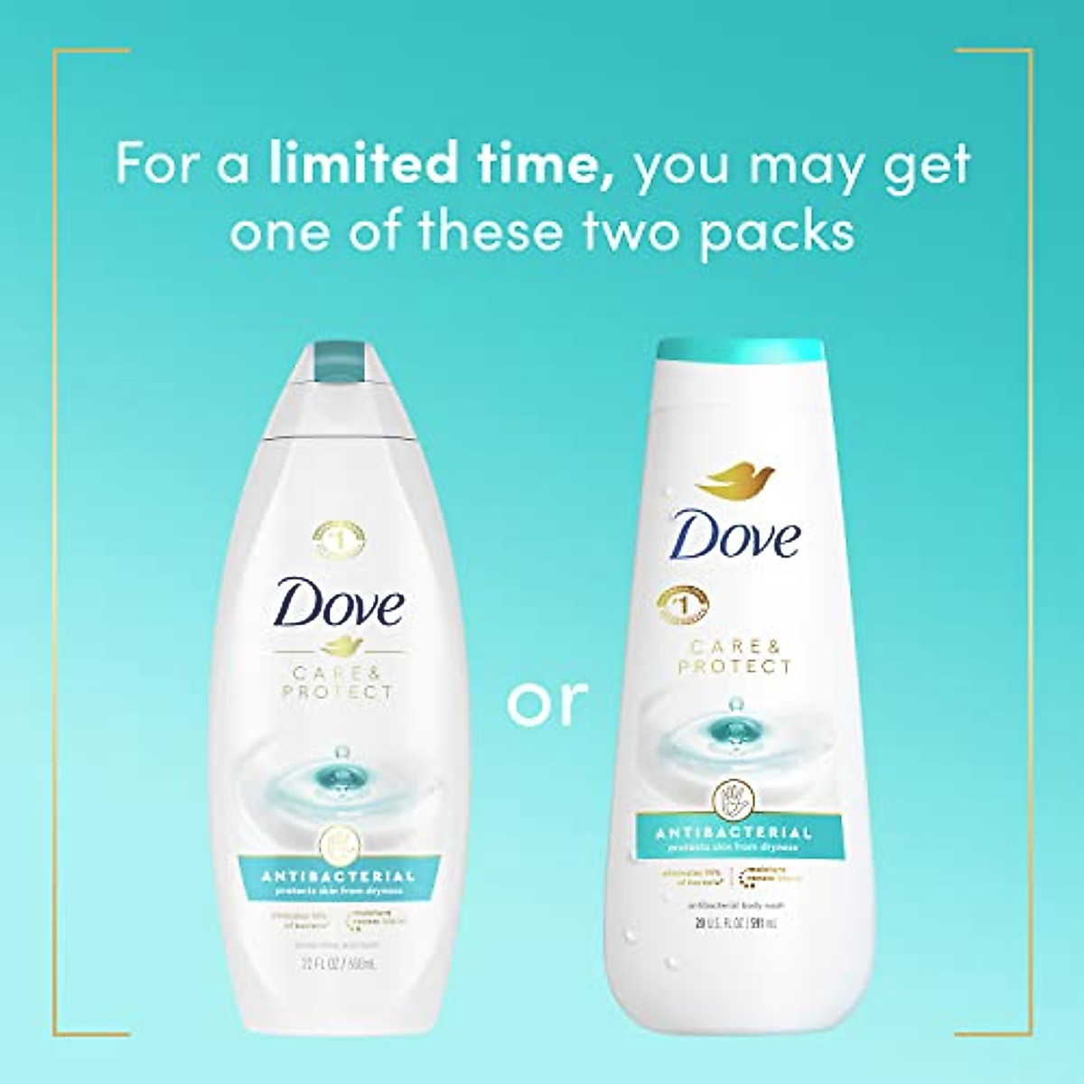 Dove Body Wash For All Skin Types Care & Protect Antibacterial Protects from Dryness 20 oz