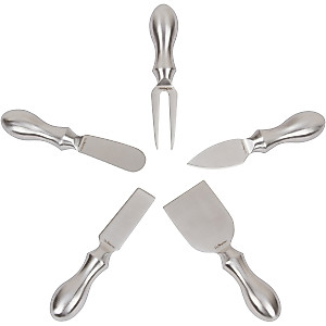 Premium 5-piece Cheese Knives Set Collection - Serve, Cut, Slice, Shave, and Spread Hard and Soft Cheese, Gift Ready Charcuterie Board Accessories, Gift for Any Occasion