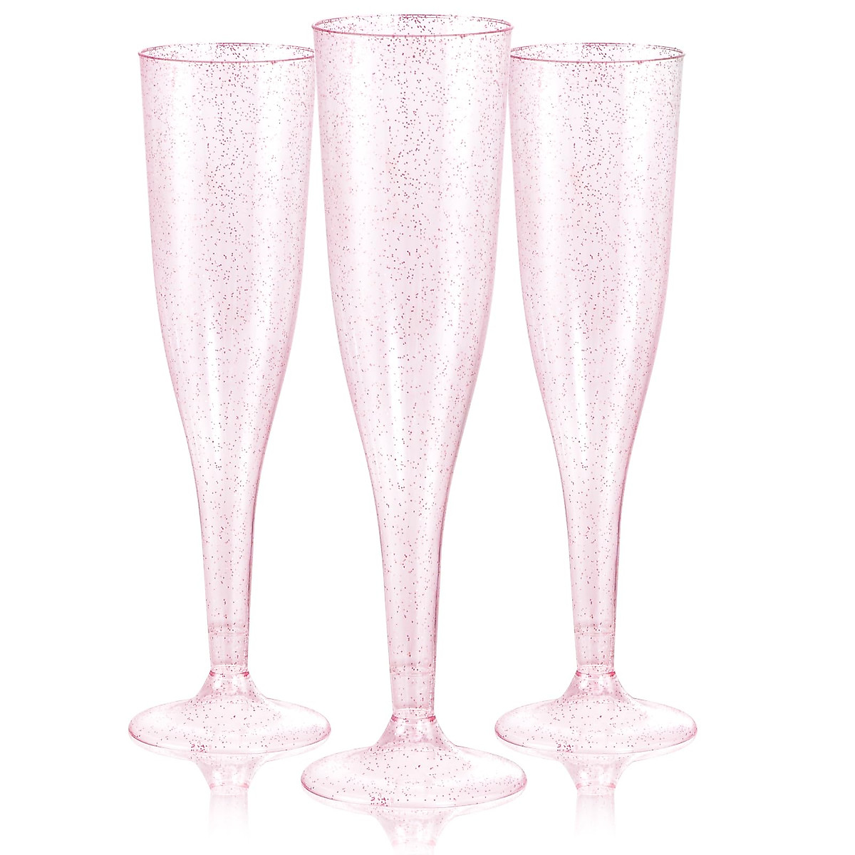 WDF 36 Pack Pink Glitter Plastic Champagne Flutes - 7OZ Pink Champagne Flutes Plastic, Champagne Glasses Glitter Pink Champagne Flutes, Plastic Flutes Champagne Disposable for Party & Wedding