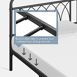 Yaheetech Twin Bed Frame Metal Platform Bed with Petal Accented Headboard/Footboard/14.4 Inch Under Bed Storage/No Box Spring Needed,Black