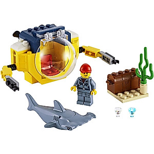 LEGO City Ocean Mini-Submarine 60263, Underwater Playset, Featuring a Toy Submarine, Pirate Treasure Chest, Hammerhead Shark Figure and a Pilot Minifigure, Great Gift for Kids (41 Pieces)