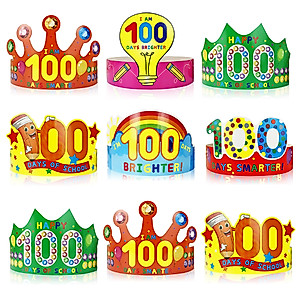 MISS FANTASY 36 Pieces 100 Days of School Crowns 100 Days of School Photo Booth Props 100th Day of School Hats for Kids 100 Days of School Celebration Party Decorations School Classroom