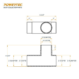 POWERTEC 70180V 2-1/2-Inch Dust Collection T-Fitting, 1 PK
