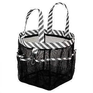 iHomeYC Portable Mesh Shower Caddy, Camping Bathroom Shower Caddy Tote, College Dorm Room Essentials Organizer with Key Hook and 8 Basket Pockets,Black