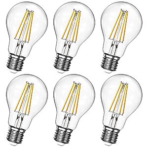 Dimmable A19 Clear LED Light Bulbs 60W Equivalent, 2700K Soft Warm White Light Bulbs 6W E26 Base, Antique Edison Bulbs for Living Room Bedroom Outdoor, 6Packs
