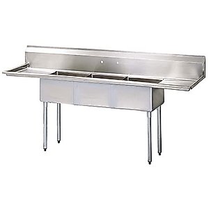 Kratos 29N-004 -Commercial NSF 3 Compartment Sink - 14"Wx16"Lx12"H Bowl Size - (2) 12" Drain Boards