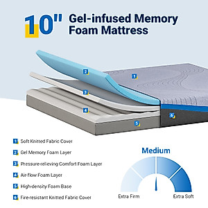 Avenco Queen Mattress, 10 inch Mattress Queen in a Box with Gel Memory Foam, Medium Firm Mattress for Pressure Relief & Back Pain, Motion Isolation, CertiPUR-US Certified