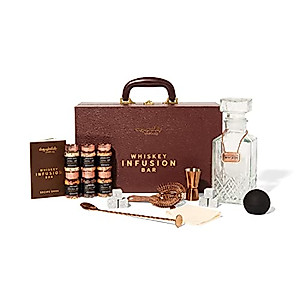 Thoughtfully Cocktails, Whiskey Infusion Case Gift Set, Includes Whiskey Decanter, Jigger, Bar Spoon, Flavored Wood Chips, and More, Whiskey Infusion Kit in a Gift Briefcase (Contains NO Alcohol)