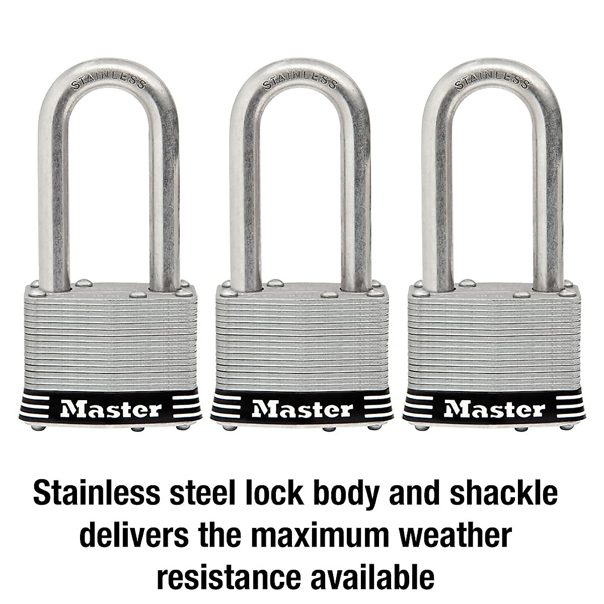 Master Lock 1SSTRILH Stainless Steel Outdoor Padlock with Key, 3 Pack Keyed-Alike, Silver