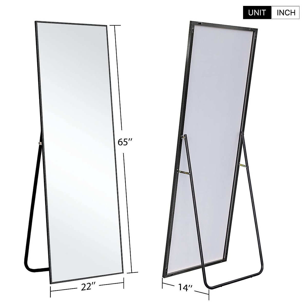 MIRUO Full Length, Floor Mirror Large Wall Mounted, Bedroom, Dressing Mirror Aluminum Alloy Thin Frame, Black, 65" x 22" (AMZVDJJ00371AAFN)