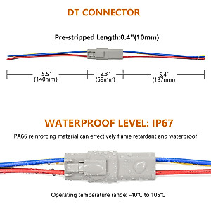2 Sets 6 Pin DT Deustch Waterproof Automotive Plug Connector with 16AWG -40℃-105℃ 600V Wires and Heat Shrink Tubes Connectors Kit for Car Truck Boat(DT Connector 2 Sets 6 Pin)