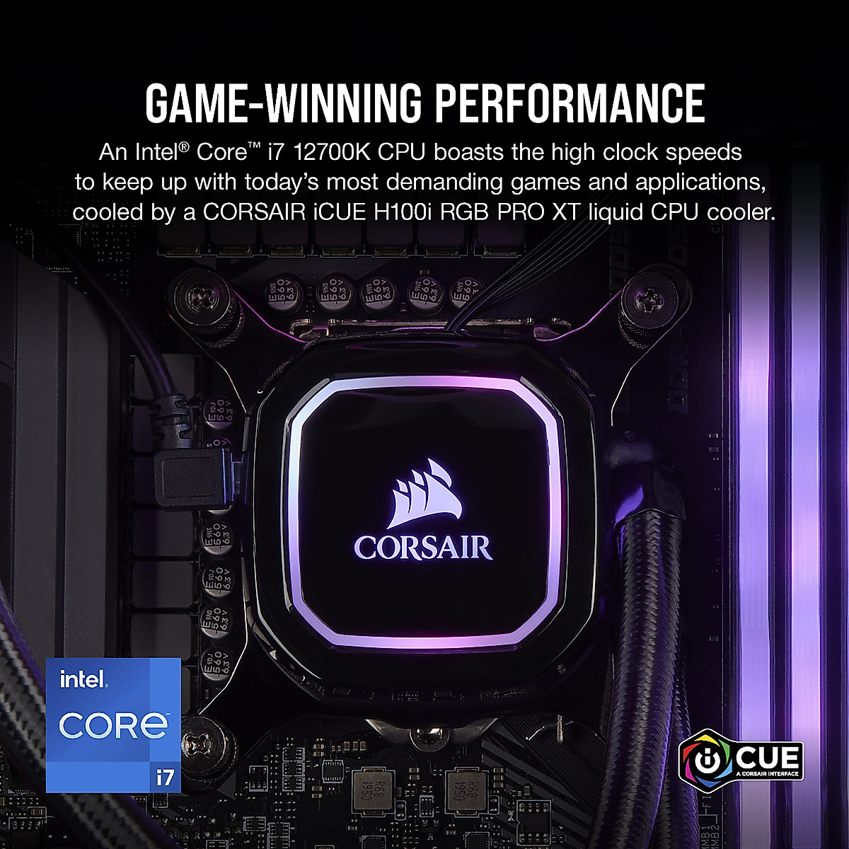 Corsair Vengeance i7300 Series Gaming PC (Liquid Cooled Intel® Core™ i7 12700K CPU, NVIDIA® GeForce RTX™ 3070 Graphics, 16GB Vengeance RGB PRO DDR4 Memory, 1TB M.2 NVMe SSD) Black