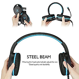 Gaming Headset for Nintendo Switch, Xbox One, PS4, PS5, Bass Surround and Noise Cancelling with Flexible Mic, 3.5mm Wired Adjustable Over-Ear Headphones for Laptop PC iPad Smartphones (Blue-Black)