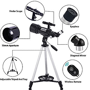 NETSKINSON Telescope, 70mm Aperture 400mm AZ Mount Astronomical Refracting Telescope for Kids Beginners, Portable Travel Telescope with Carry Bag, Phone Adapter & Wireless Remote