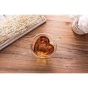 EASICOZI Heart Shaped Double Walled Insulated Glass Coffee Mugs or Aesthetic Tea Cups, Double Wall Glass 8 oz, Clear