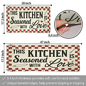 tubeamin Red Buffalo Plaid Kitchen Rugs Set of 2 Anti Fatigue Kitchen Mats for Floor Foam Cushioned Non Slip Kitchen Rug Farmhouse Style Waterproof Comfort Padded Standing Mat for Sink, Laundry