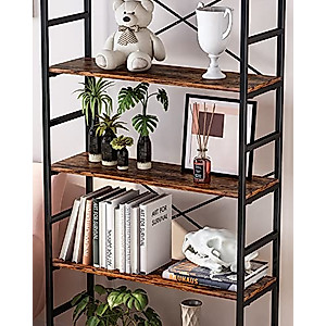 CosyStar 6-Tier Adjustable Tall Bookcase, Rustic Wood and Metal Standing Bookshelf, Industrial Vintage Book Shelf Unit, Open Back Modern Office Bookcases