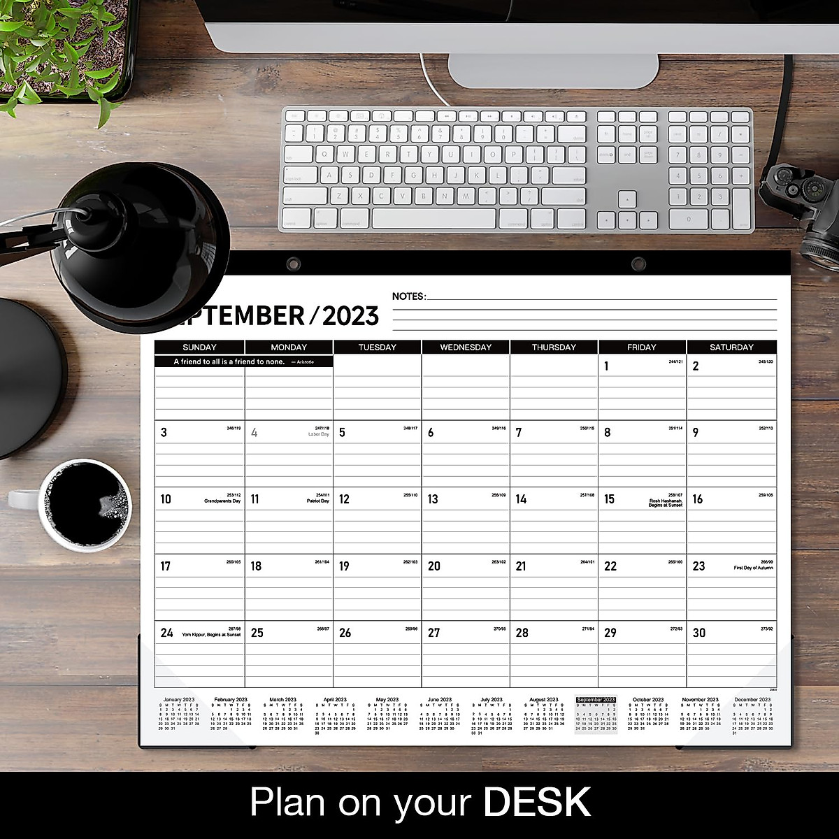 2023 Desk Calendar - Large Desk Calendar 2023-2024, 22" x 17", Jan 2023 – Jun 2024, 18 Monthly Desk/Wall Calendar 2-in-1, Thick Paper, Corner Protector, Desk Pad, Large Ruled Blocks - Classic Black