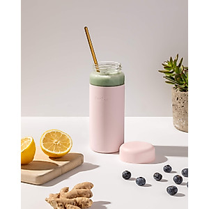 W&P Porter Glass Wide Mouth Bottle w/ Protective Silicone Sleeve | Cream 16 Ounces | On-the-Go |Reusable Bottle | Portable and Lightweight | Dishwasher Safe