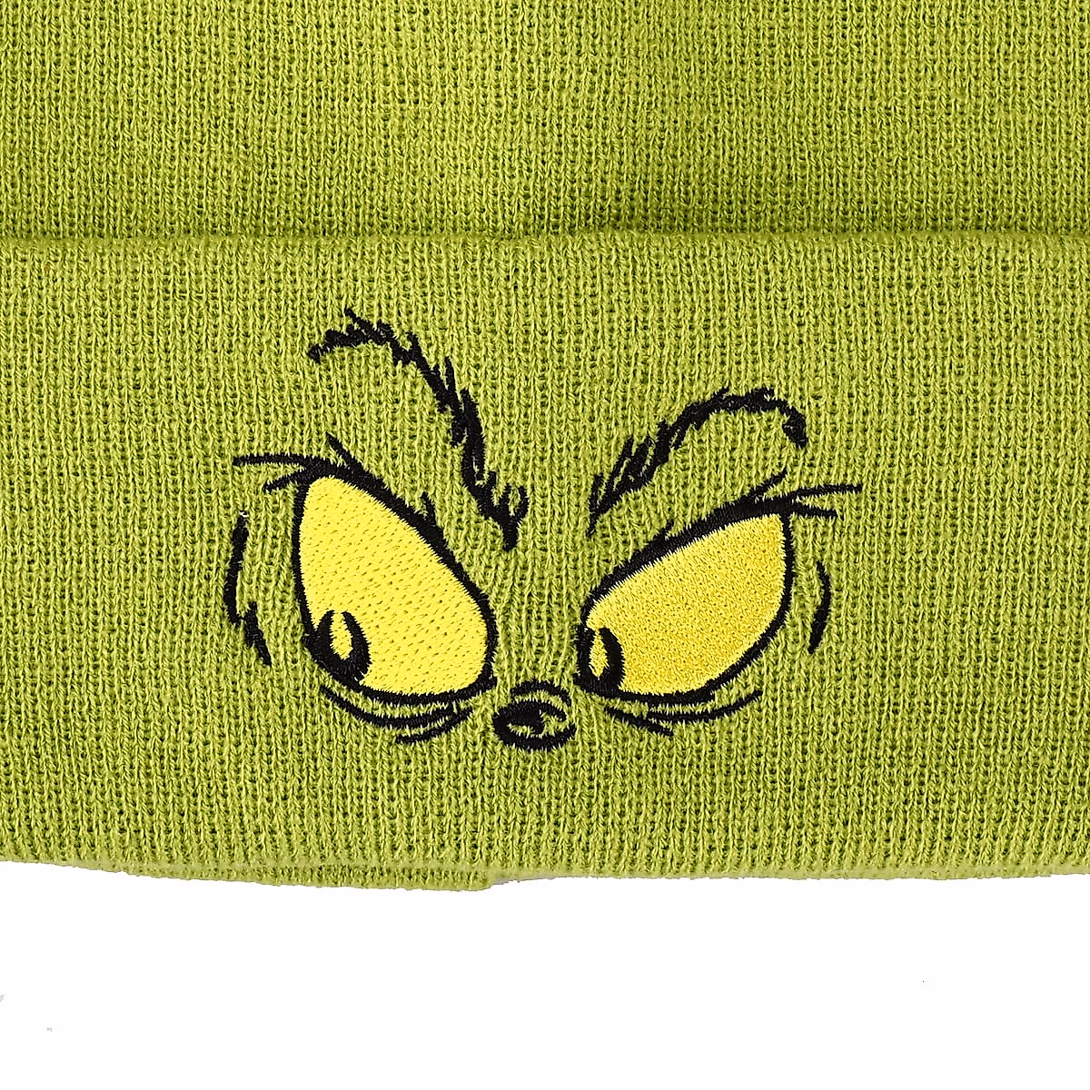 Bioworld Grinch Face Green Embroidered Cuffed Knitted Beanie for Christmas