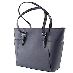 Michael Kors Charlotte Large Top Zip Tote (Navy/Silver Hardware)