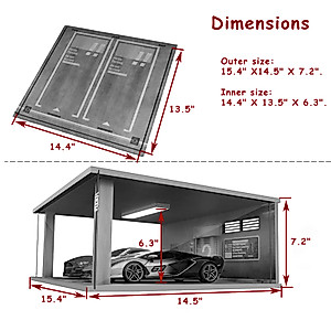 1/18 Scale Model Car Display Case - 1:18 Car Garage Display Case with Clear Acrylic Cover and LED Lighting for Die-Cast Cars, 2 Parkings Green