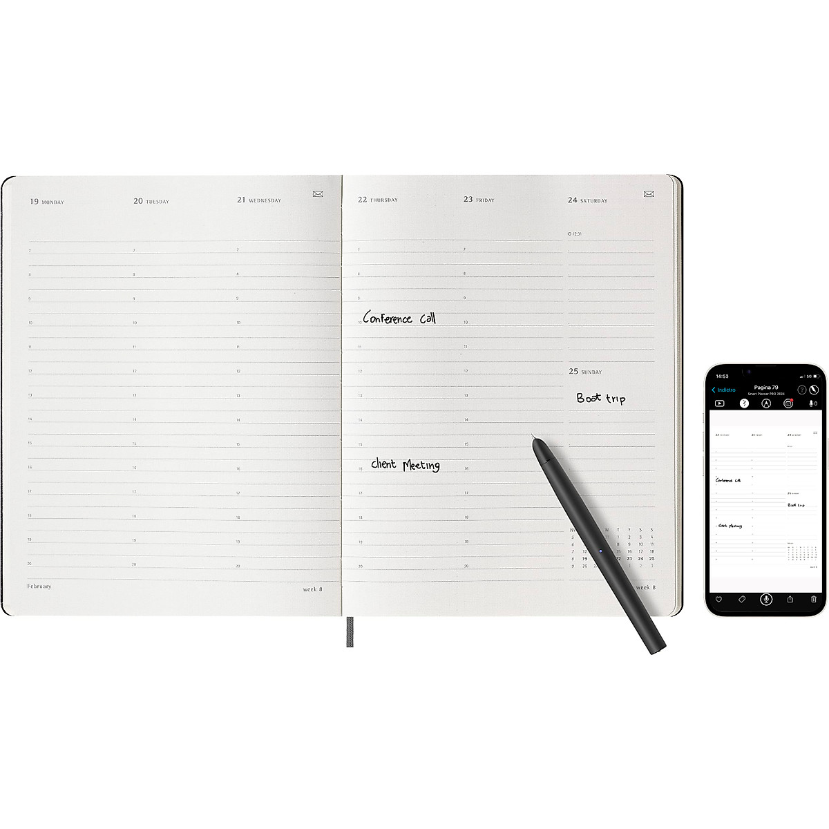 Moleskine 12 Month 2024 PRO Smart Weekly Vertical Planner, Hard Cover, XL (7.5" x 9.5") Black - Compatible with Moleskine Pen+ (Sold Separately)