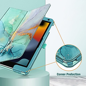 Fintie Folio Case for iPad 9th / 8th / 7th Generation (2021/2020/2019) 10.2 Inch - [Corner Protection] Premium Vegan Leather Stand Back Cover w/Pencil Holder, Auto Sleep/Wake, Emerald Marble