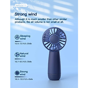 MISSUE Mini Handheld Fan, Portable Battery Operated Fan with Lanyard, Personal Pocket Fan with 3000mAh Rechargeable Battery, 5-10 Hrs Running Time, Navy Blue
