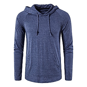 SIR7 Men's Gym Workout Active Long Sleeve Pullover Lightweight Hoodie Casual Hooded Sweatshirts(Deep Blue Small)
