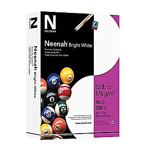 Neenah Premium Cardstock, 8.5" x 11", 65 lb/176 gsm, Bright White, 250 Sheets (91904)
