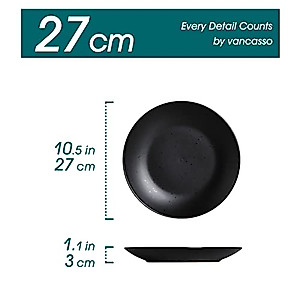 vancasso Moda Dinner Plates Set of 6, 10.5 Inch Ceramic Plates Set, Black Handpainted Big Serving Plate, Microwave Oven and Dishwasher Safe-Black
