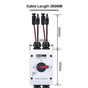 DIHOOL Solar Panel Disconnect Switch, 2x32 Amp 2 String DC 1200V 2 in 2 Out, IP66 PV Combiner Box
