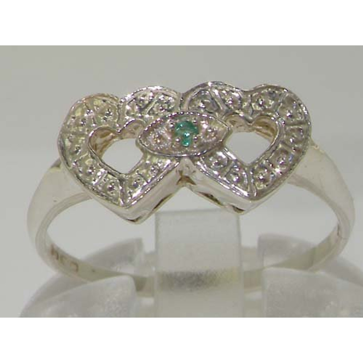 925 Sterling Silver Natural Emerald Womens Sweetheart Ring - Sizes 4 to 12 Available