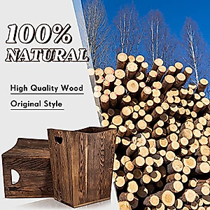 2 Pcs Wood Trash Can Wastebasket Office Bin Rustic Wooden Waste Basket Decorative Trash Bin Small Garbage Can Near Desk Bathroom Trashcan Garbage Container Bin with Handle for Kitchen Bedroom, Brown
