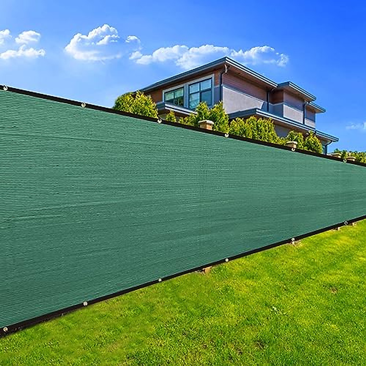 Sunocity 8ft x54ft Customized Size Privacy Fence Screen, 90% Blockage Heavy Duty 170 GSM Fencing Mesh Net Cover for Outdoor Wall Garden Yard Backyard Cable Zip Ties Included Dark Green