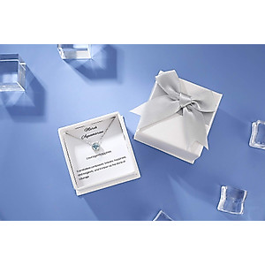 Presentski March Birthstone Necklace White Gold for Mom Women Sterling Silver CZ Blue Pendant Necklaces