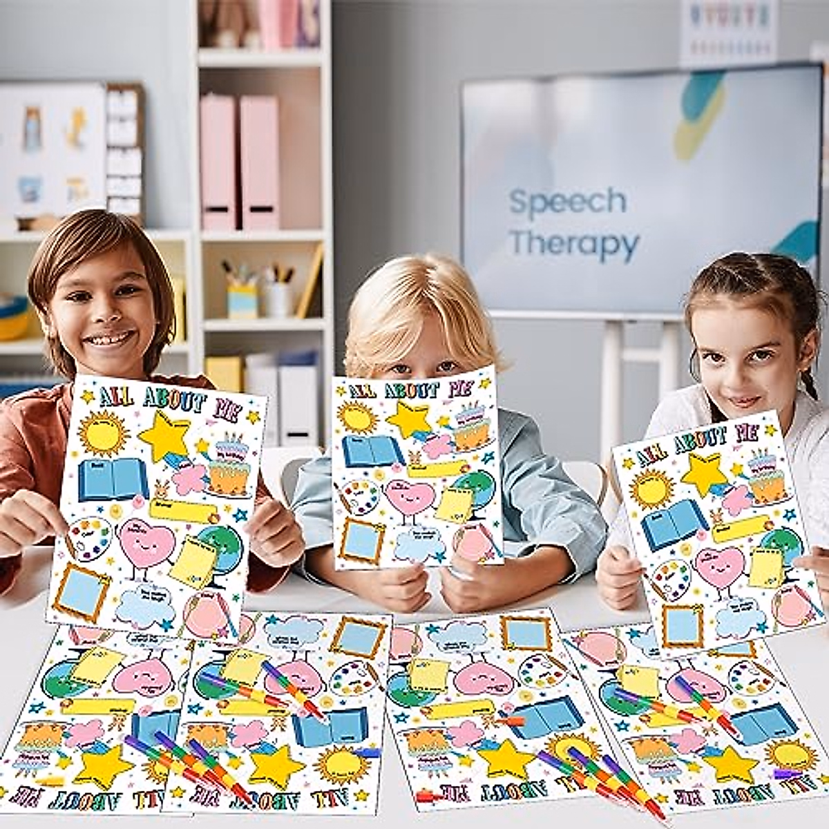 30 Pcs All About Me Coloring Posters Pack,Colorful Star Student Poster First Day of School Fill in Poster Ideas Project Chart for Preschool Elementary Kindergarten Craft Classroom Activities Supply (Colorful)