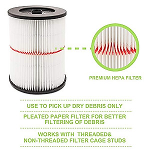 2 Pack Cartridge Filter for Craftsman 17816 9-17816 Wet/Dry Air Filter Replacement Part fit 5/6/8/12/16/32 Gallon & Larger Vacuum Cleaner