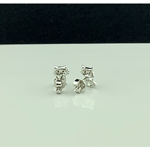 Rhodium Plated Sterling Silver Cubic Zirconia Cat Womens Earrings, Comes Gift Ready, Unique gifts for Women Tiny cartilage earrings Silver Second Tiny Studs for Girls - 9mm