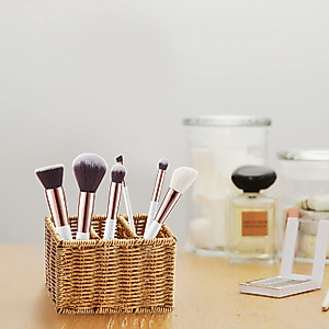 Kitchen Utensil Holder for Countertop Wicker Utensil Caddy Cutlery Holder Silverware Caddy Natural Woven Flatware Caddy with 3 Compartment for Hold Forks,Knives,Spoons,Napkins,Indoor or Outdoor,Brown