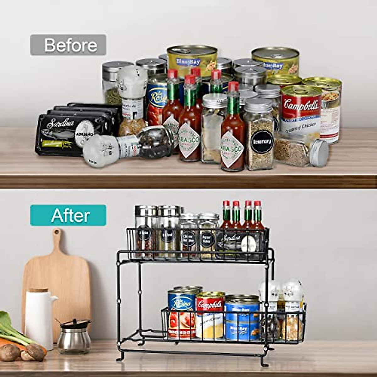 SUFAUY Pull-Out Sliding Drawer, 2 Tier Cabinet Organizer Metal Basket for Countertop Bathroom Storage, 123456