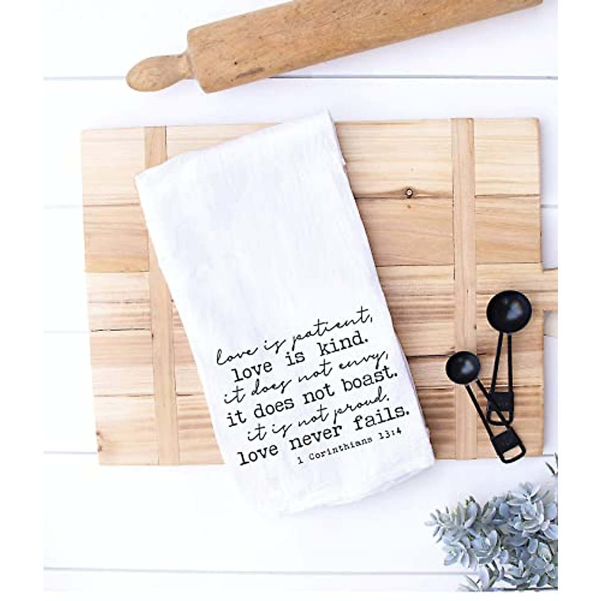 Handmade Corinthians Kitchen Towels - 100% Cotton Dish Towel Love is Patient Love is Kind - Valentine Engagement Bridal Shower Newlywed Hostess Gift (Love is Patient Love is Kind)