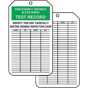 Accuform Signs MGT207CTP Inspection Record Tag, Legend "Emergency Shower & Eye WASH Test Record", 5.75" Length x 3.25" Width x 0.010" Thickness, PF-Cardstock, Green/Black on White (Pack of 25)