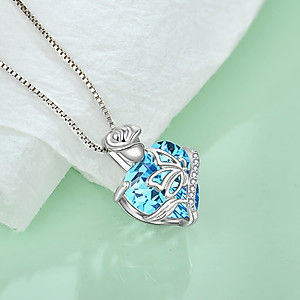 FJ Heart Butterfly Necklace 925 Sterling Silver Aquamarine Necklace March Birthstone Pendant Rose Flower Jewelry Gifts for Women