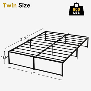 IDEALHOUSE Twin Metal Platform Bed Frame with Sturdy Steel Bed Slats,Mattress Foundation No Box Spring Needed Large Storage Space Easy to Assemble Non-Shaking and Non-Noise Black