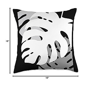 White Monstera Leaves Tropical Leaf Simple Minimalist Design Throw Pillow