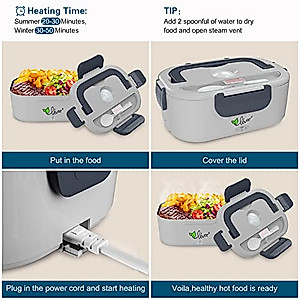 Vovoir Electric Heating Lunch Box 60W 110V/12V/24V 3 in 1 Portable Food Warmer Lunch Heater for Car Truck Home Work,Heated Lunch Boxes for Adults-Leak Proof,Removable Stainless Steel Food Container