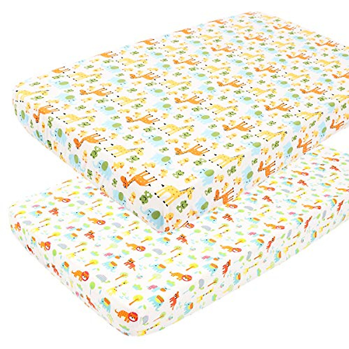 Waterproof Pack N Play/Mini Portable Crib Sheet Set 2 Pack 100% Jersey Cotton 190GSM Thickest Ultra Soft Stretchy for Baby Girl Boy Cute Animal by Knlpruhk